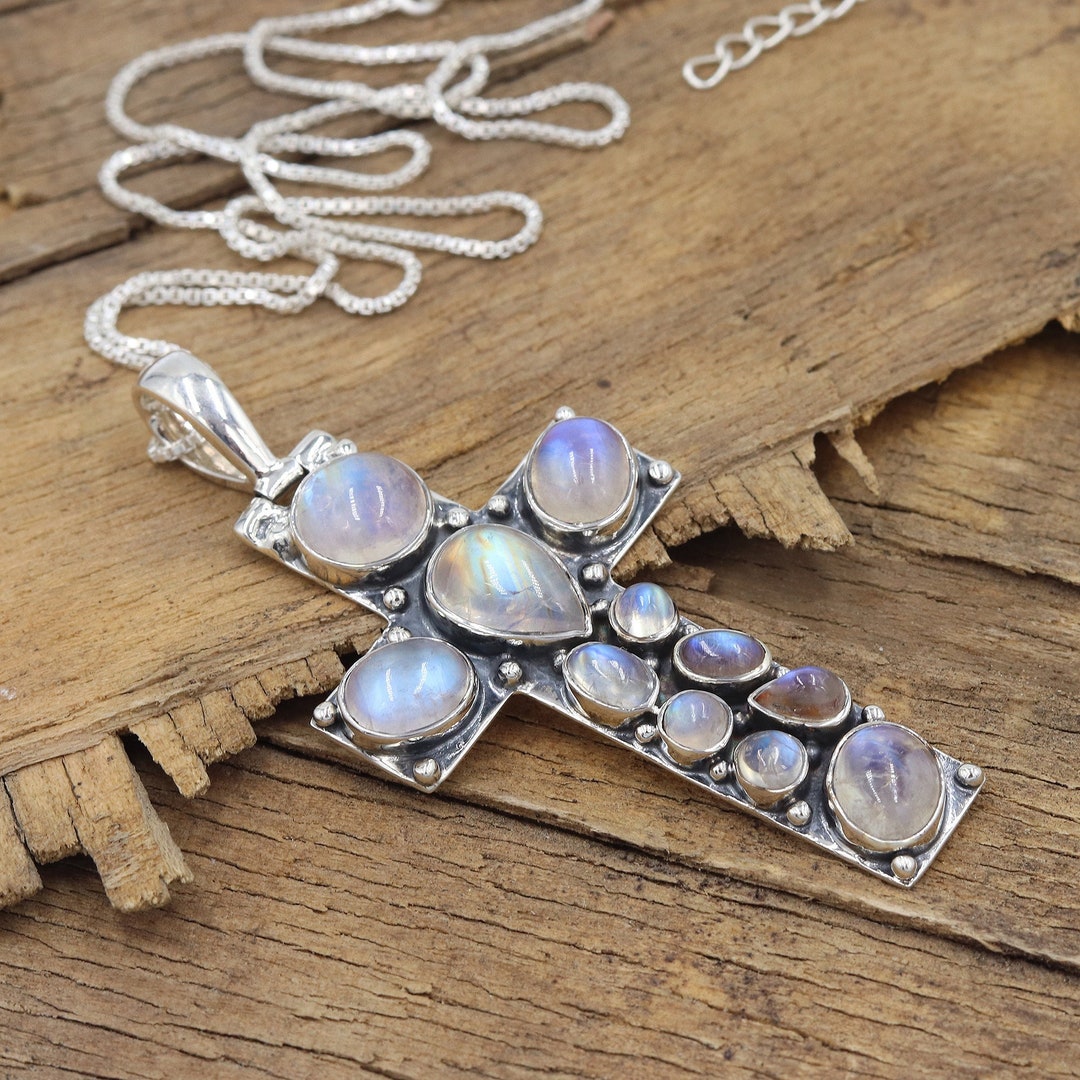 Moonstone Necklace, Cross Pendant, Sterling Silver, Silver Necklace ...
