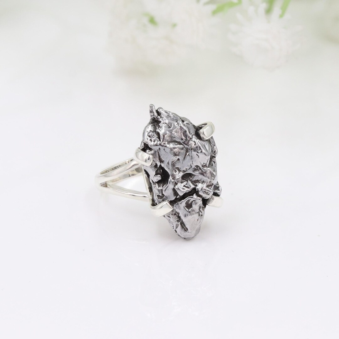 Meteorite Ring, 925 Sterling Silver, Handmade Statement Ring, Raw ...
