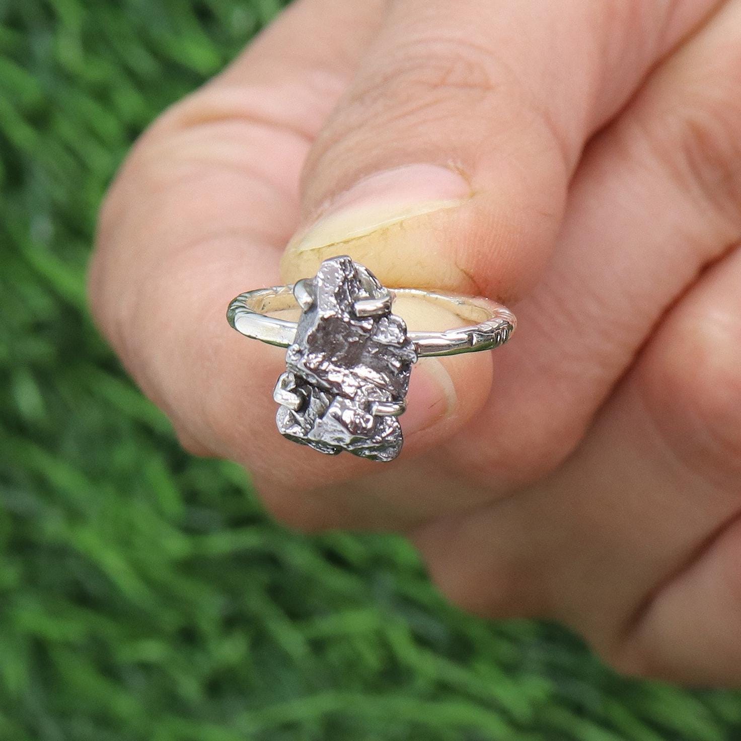 Raw Meteorite Ring, Solid Sterling Silver Ring, Ring for Women ...