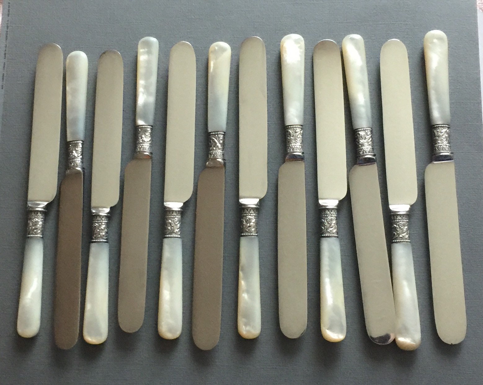 PEARL HANDLE Set 12 Matching Tea Knives With Silver Plated Blunt Blades ...