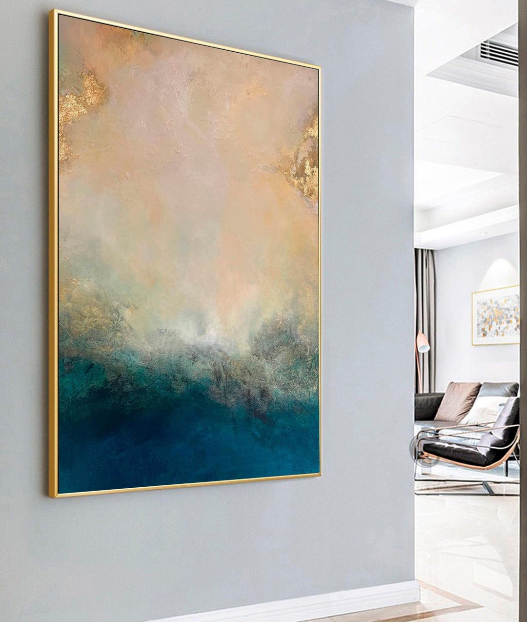 Extra Large Blue Wall Art Oversized Vertical, Living Room Wall Decor ...