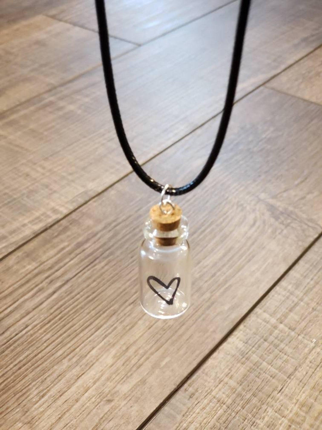 LOVE Heart Empty Fillable Mini Glass Bottle Charm Corked Stopper Black ...