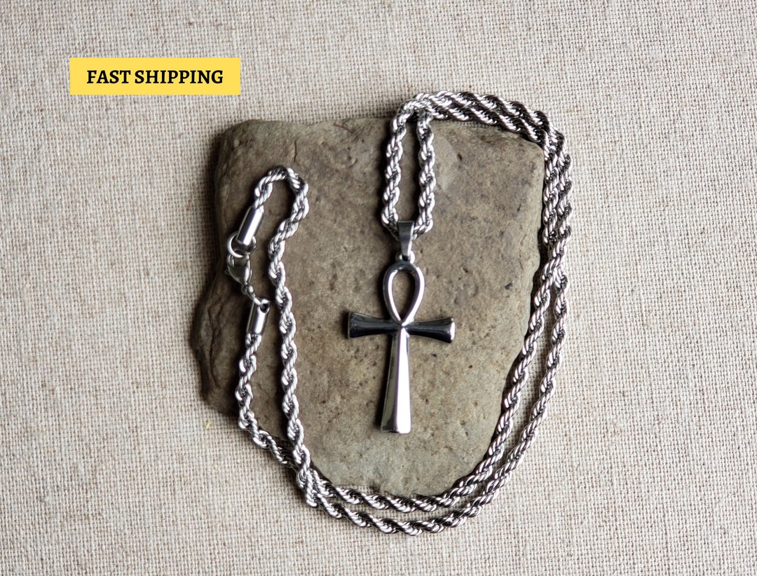 Ankh Silver Stainless Steel Pendant Necklace | Stainless Rope Chain ...
