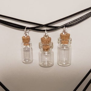 GOLD Empty Fillable Mini Glass Bottle Charm Corked Stopper Black Cord ...