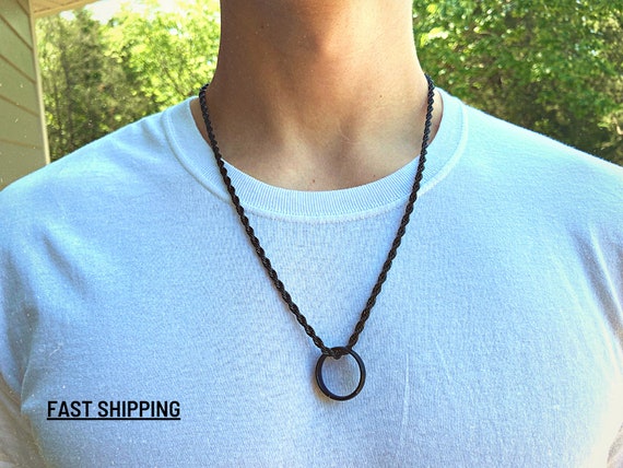 Men s Stainless Steel Ring Pendant Necklace Waterproof Rope Chain in 3 Colors 6 Different Ring Colors Etsy