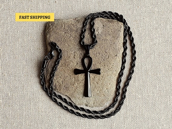 Ankh Black Gunmetal Stainless Steel Pendant Necklace - Etsy