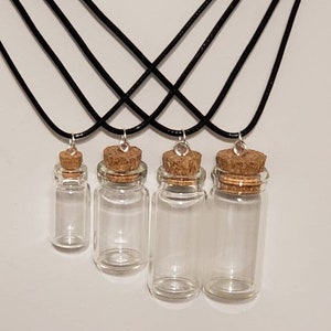 GOLD Empty Fillable Mini Glass Bottle Charm Corked Stopper Black Cord ...