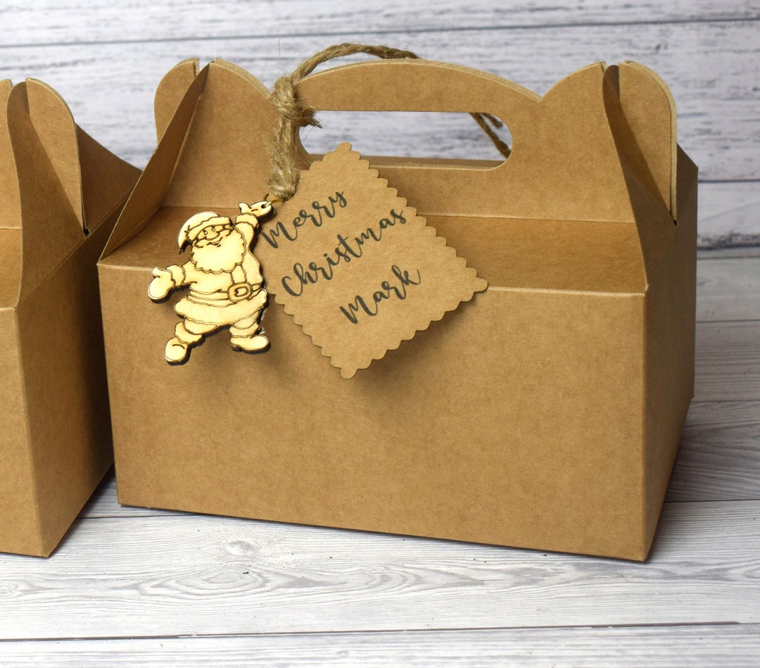 Kraft-colored Gift Box With a Personalized Label and a Wooden Christmas ...