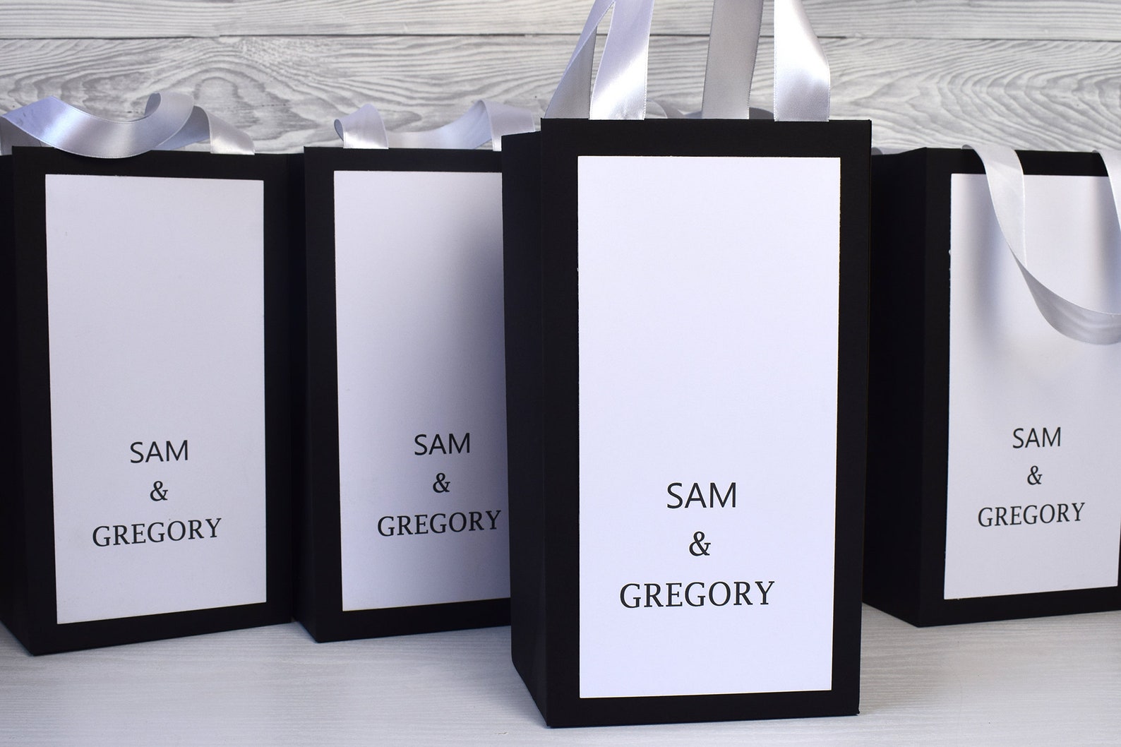 Black Bags With White Personalized Labels and White Handles - Etsy