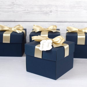 Personalized Navy Blue Gift Box: Elegant Champagne Ribbon - Etsy
