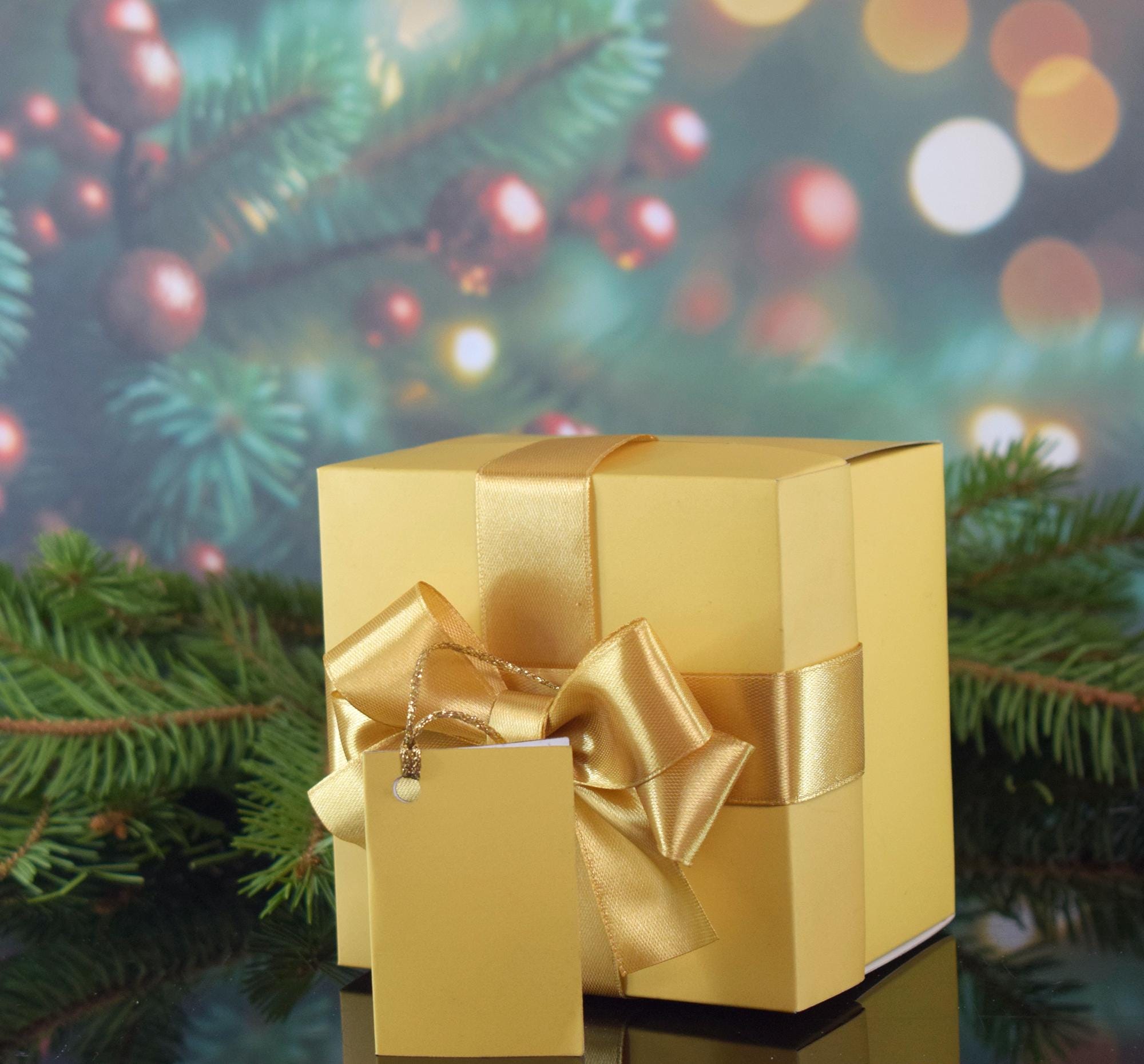 Golden Gift Box: Personalized Label, Elegant Ribbon - Etsy