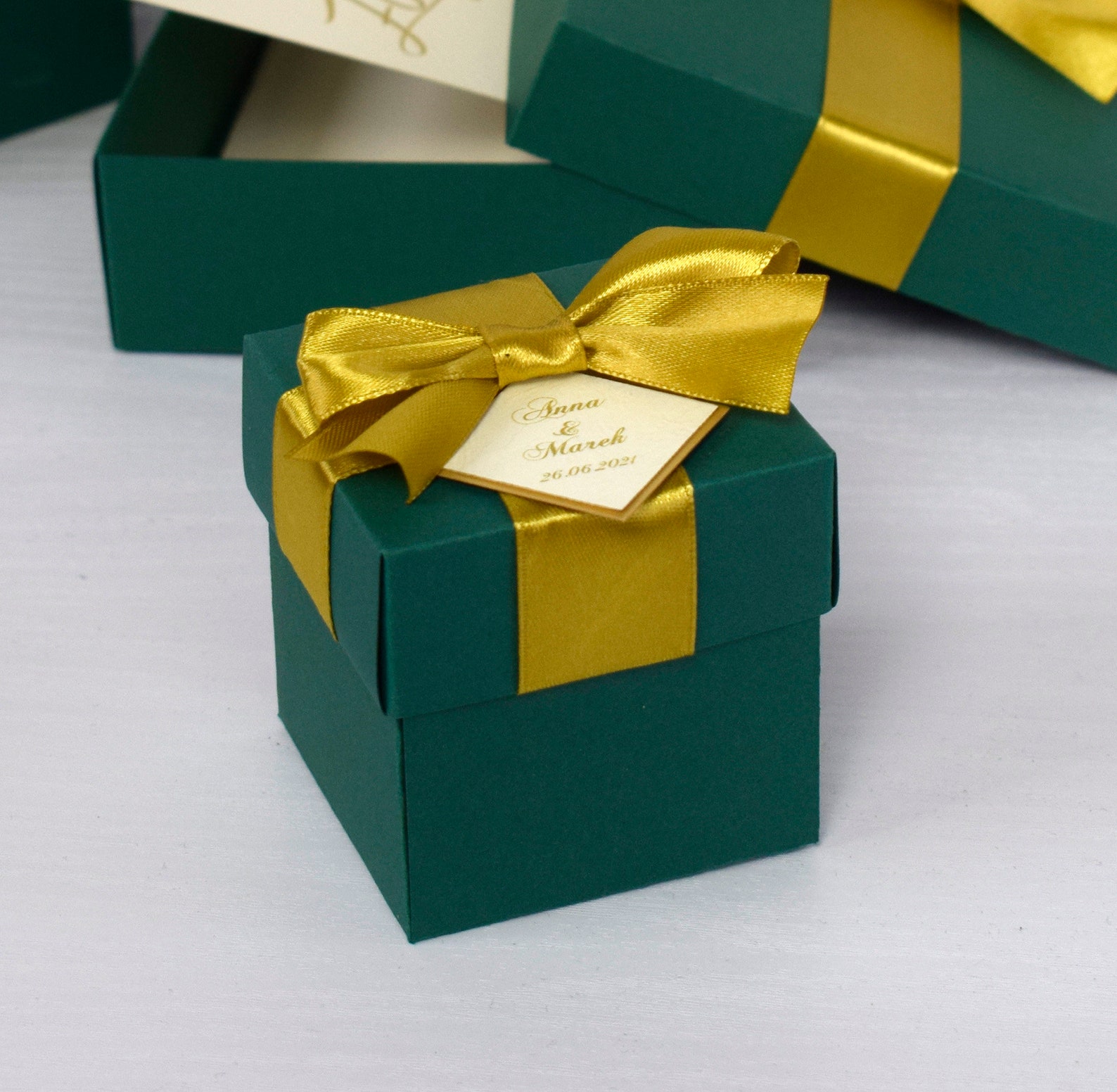 Elegant favor boxes Emerald wedding box Emerald Green & Gold | Etsy