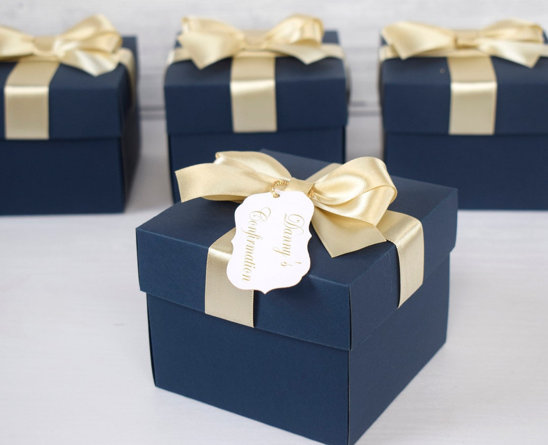 Personalized Navy Blue Gift Box: Elegant Champagne Ribbon - Etsy