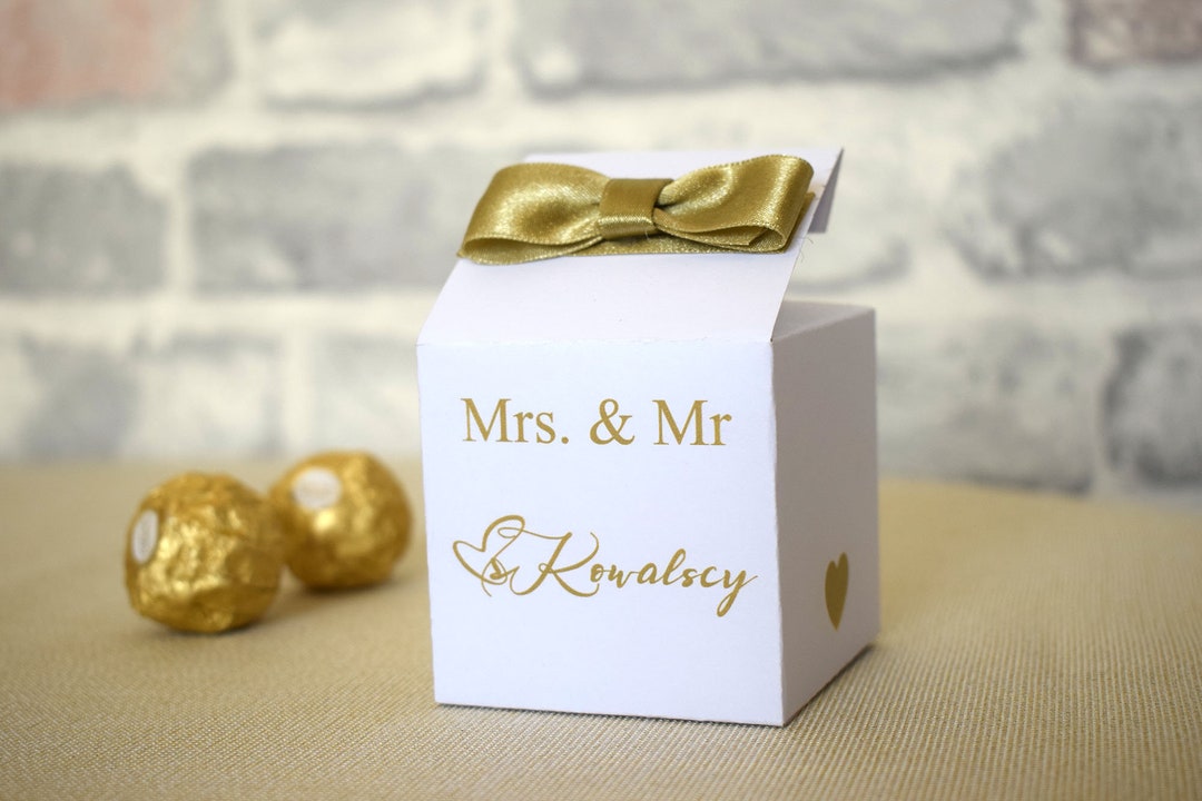 White Favor Boxes White and Gold Favor Boxes Personalized - Etsy