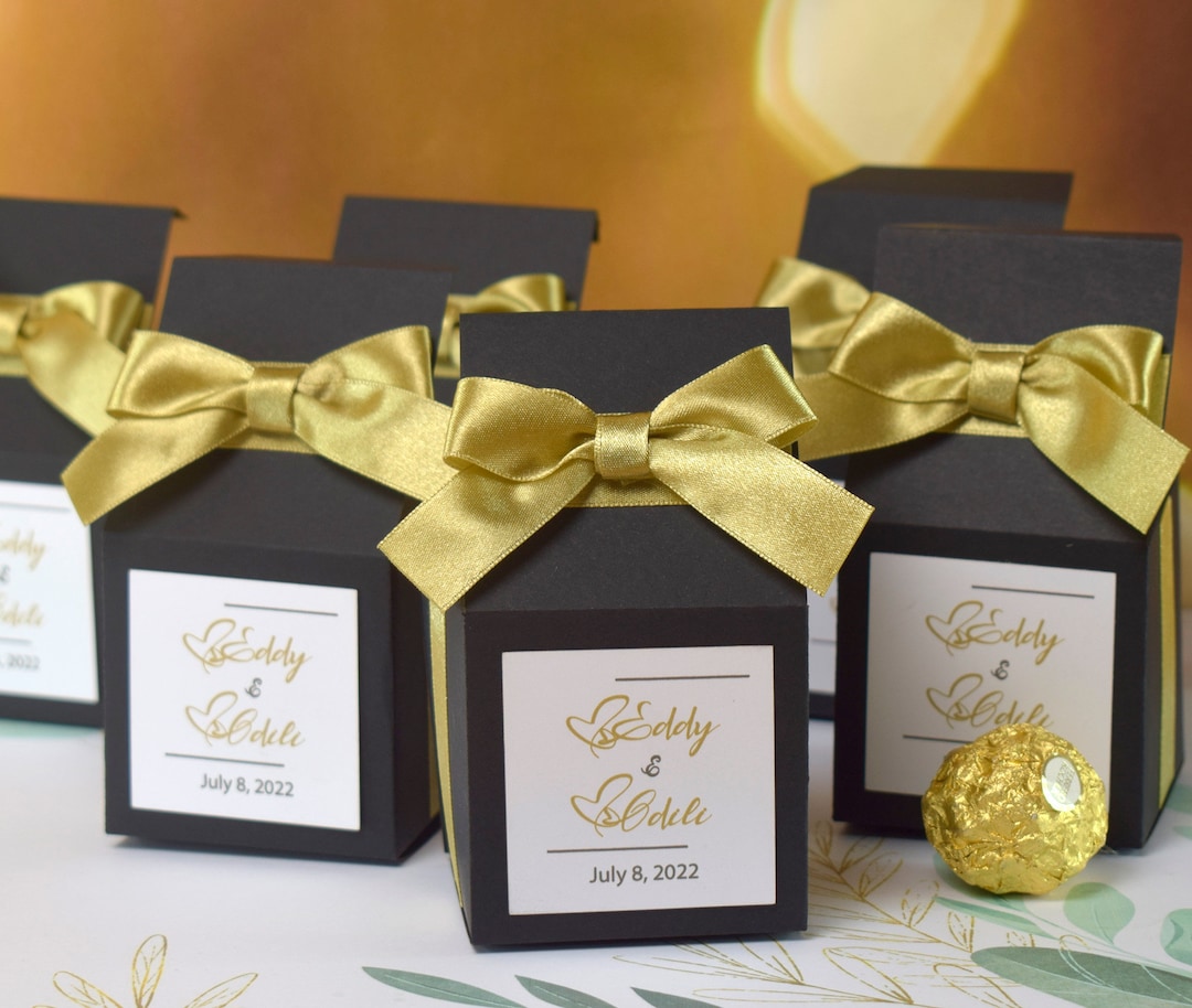 Personalized Wedding Favor Box: Black & Gold Candy Box - Etsy