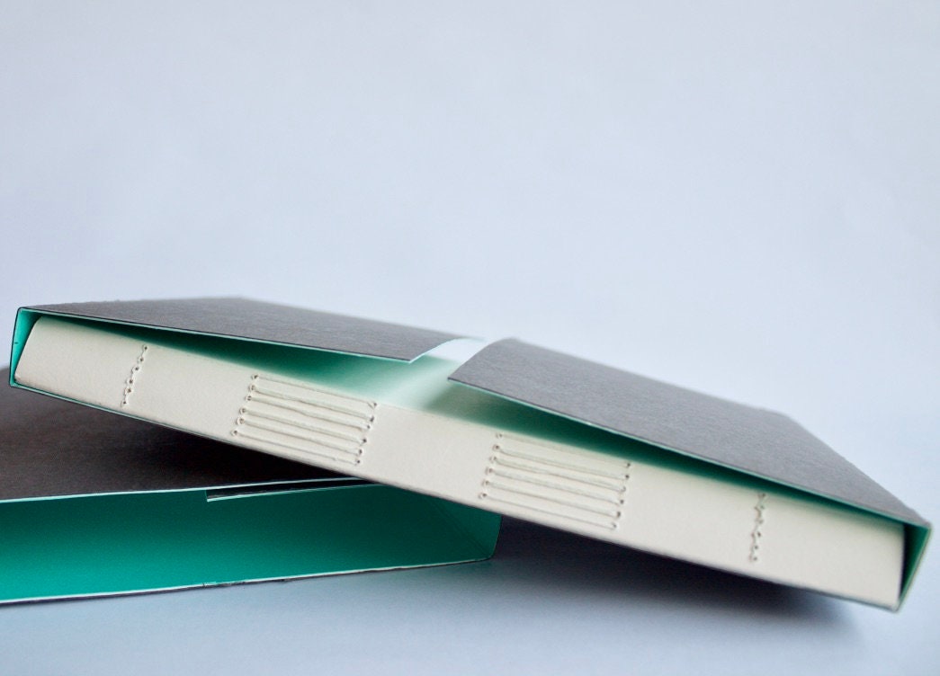 Long-stitch Bound Book in Grey and Turquoise Phase Box - Etsy