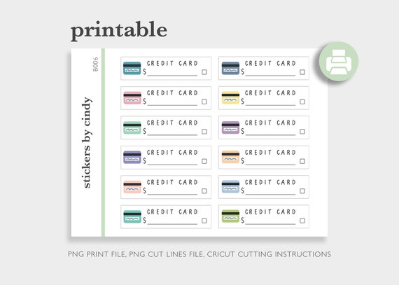 Credit Card Bill Due Printable Stickers Erin Condren Planner | Etsy
