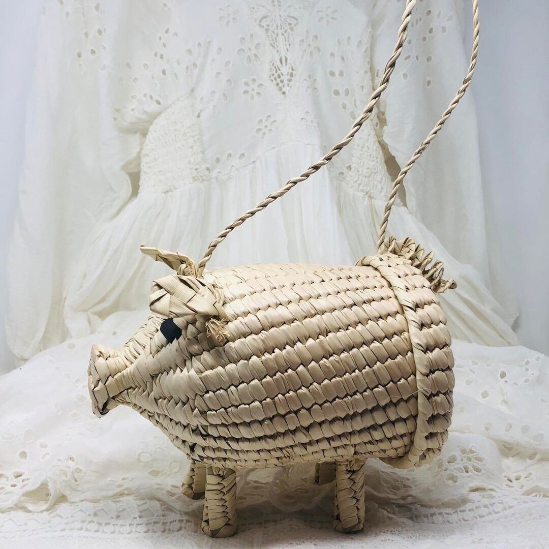 Piggy Straw Bag, Cute Piggy Woven Straw Purse, Whimsical Piggy Beach ...