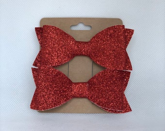Mini Ruby Red Glitter Bow / Red Glitter Bow / Glitter Fabric Bow ...