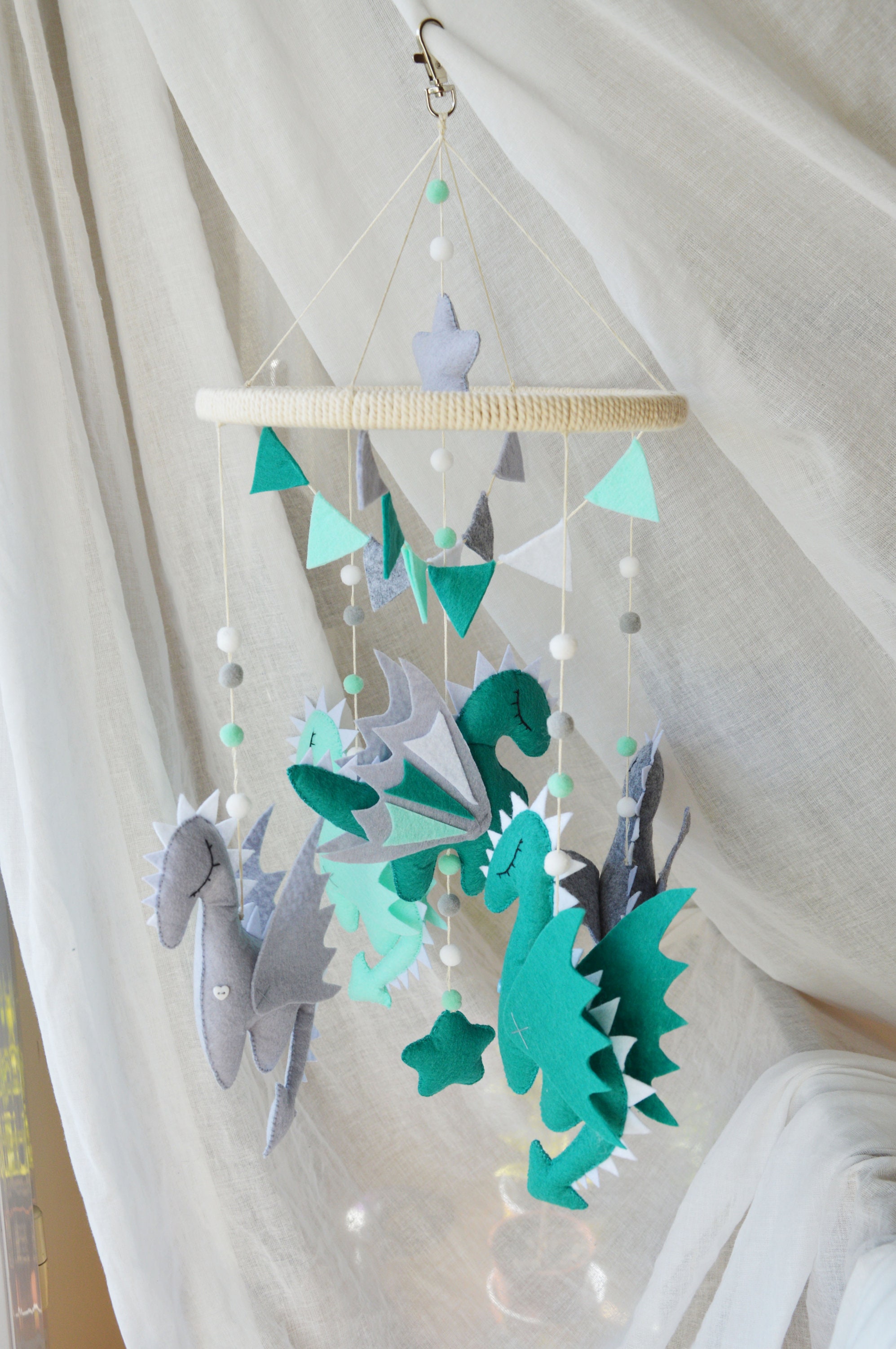 Emerald Green Gray Dragons Baby Mobile Dragons Mobile Mother | Etsy