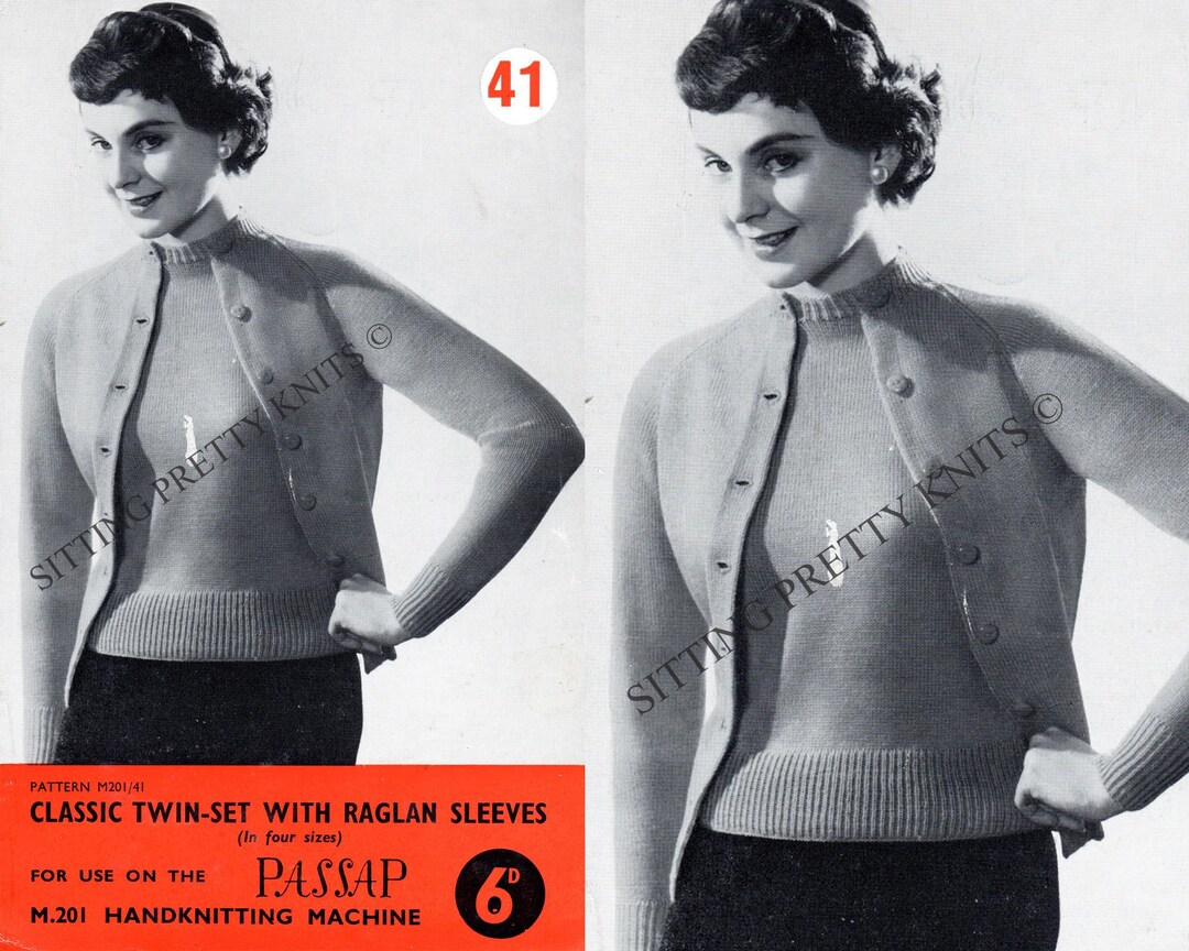 Passap Knitting Machine Pattern No. 41, Vintage Classic Twinset With Raglan Sleeves, 60s Knitted ...