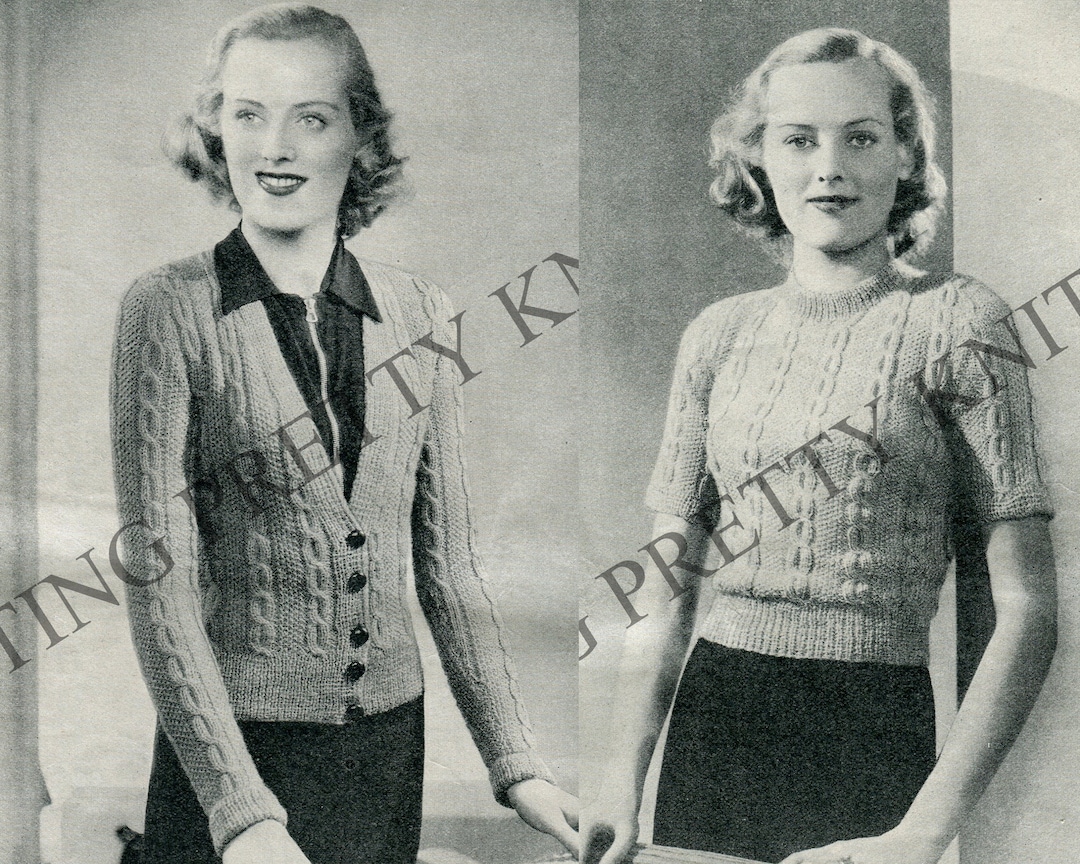 1930s Mock Cable Knit Twin Set Pattern, 35" Bust (PDF Pattern) - Etsy