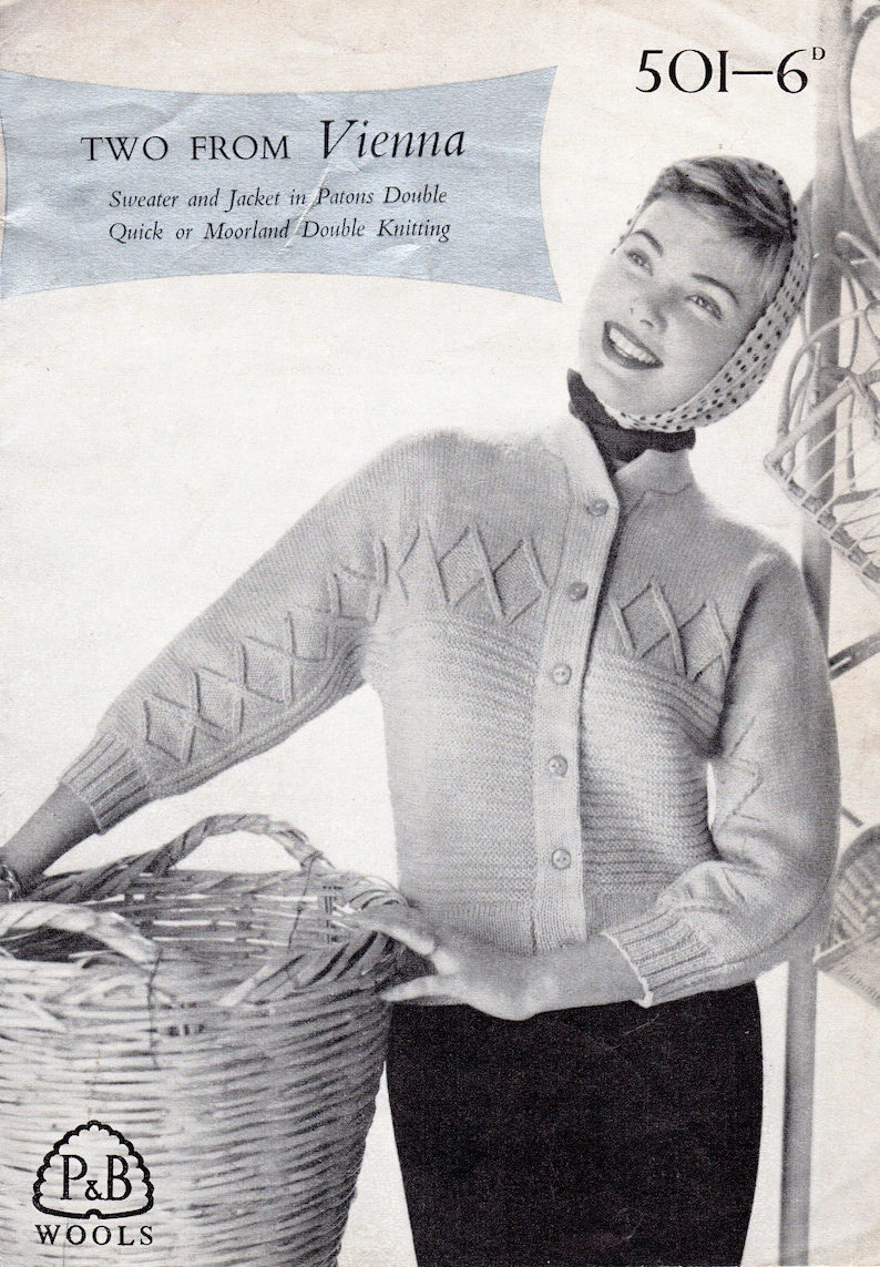 Patons Leaflet No. 501, Two From Vienna, Bust 34"-36", 1950s Sweater ...