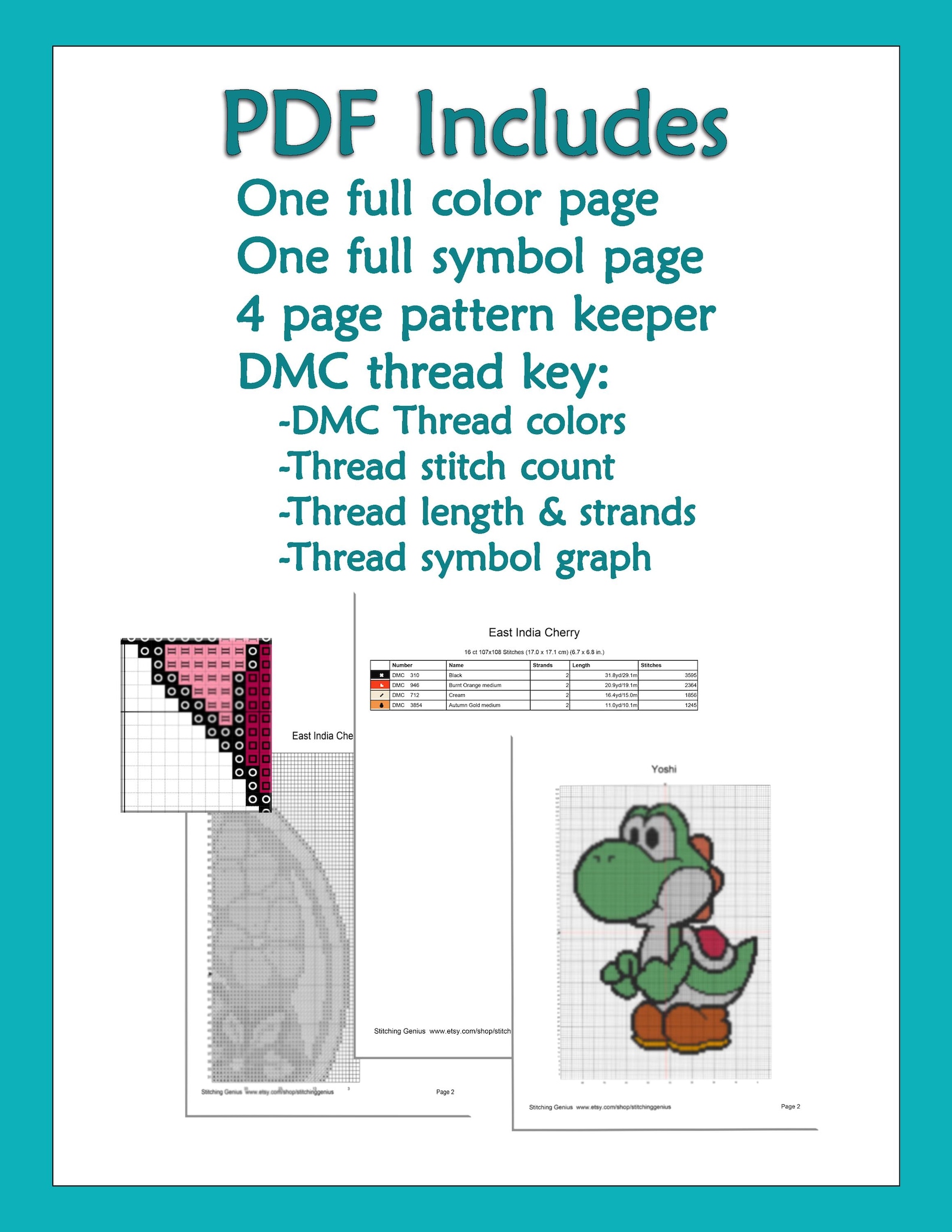 Yoshi Cross Stitch Pattern PDF - Etsy