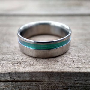 Minimalist Titanium Ring, Wedding Band, Anodized Finish, Green Groove ...