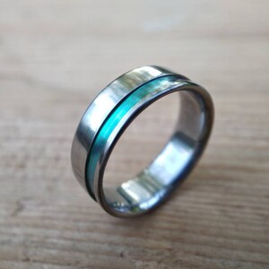 Minimalist Titanium Ring, Wedding Band, Anodized Finish, Green Groove ...