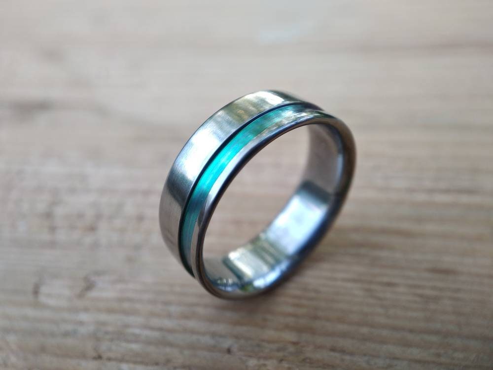 Minimalist Titanium Ring Wedding Band Anodized Finish Green - Etsy