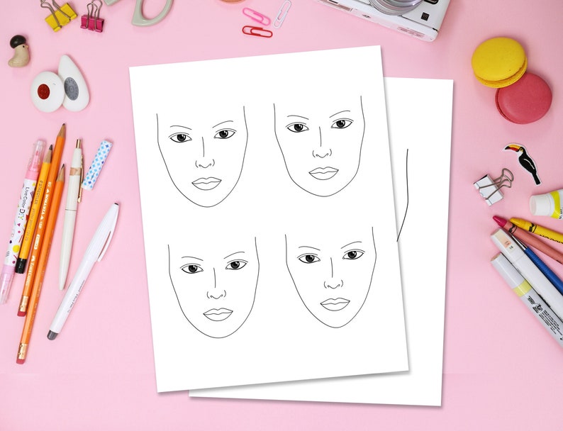 Makeup Face Chart for Different Face Shapes. Printable Make up Practice ...