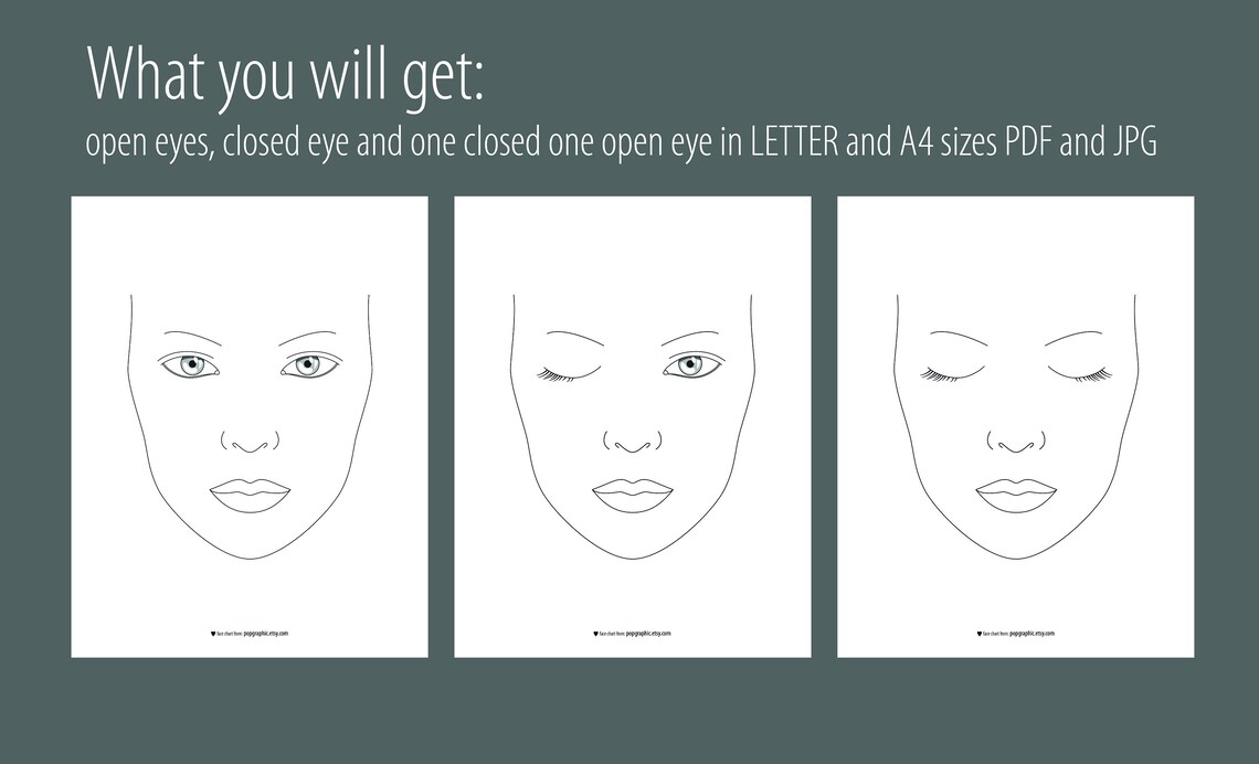 Three Face Charts With Open and Closed Eyes. Beginner Friendly Blanks ...