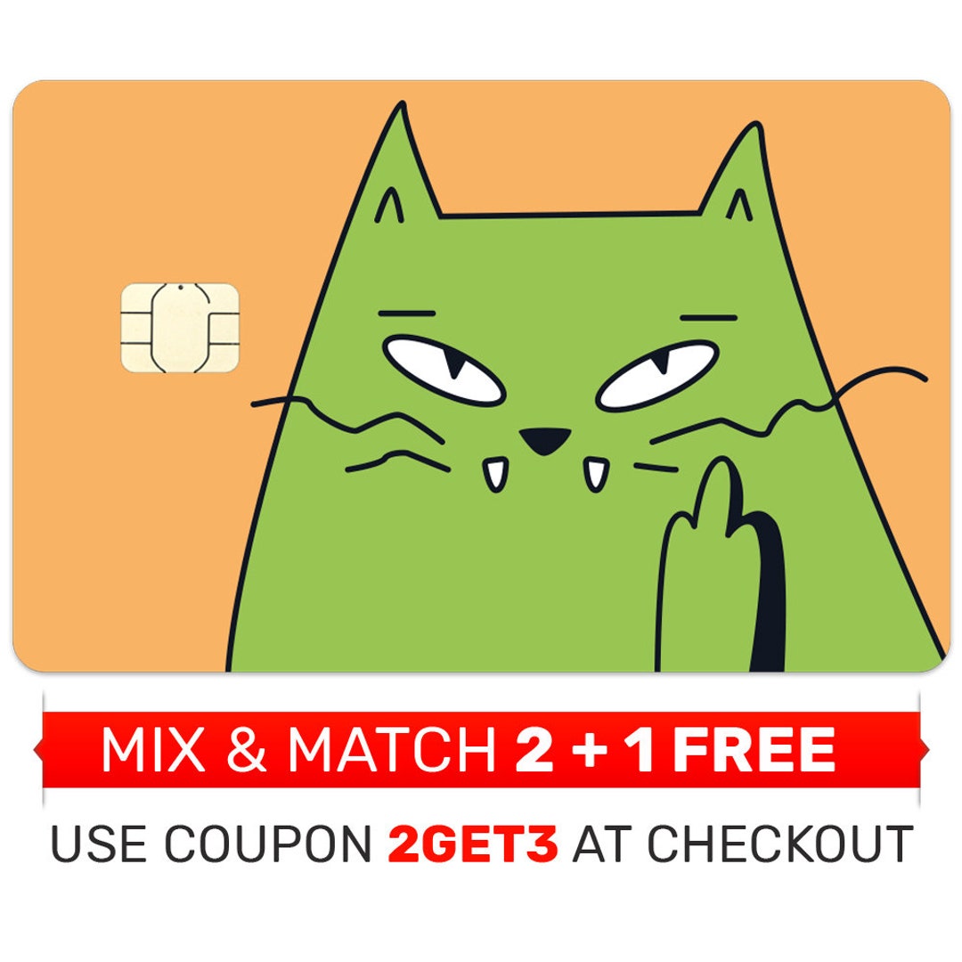 Credit Card Skin, Sticker, Cover - Funny Cat Flipping Finger Grumpy ...
