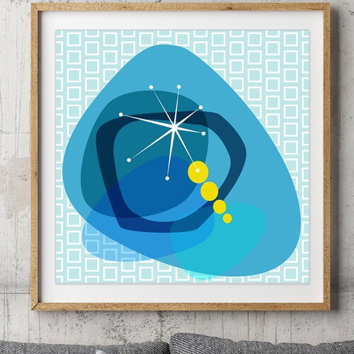 Atomic Boomerang Retro Red Aqua Blue Mustard Yellow Mid Etsy