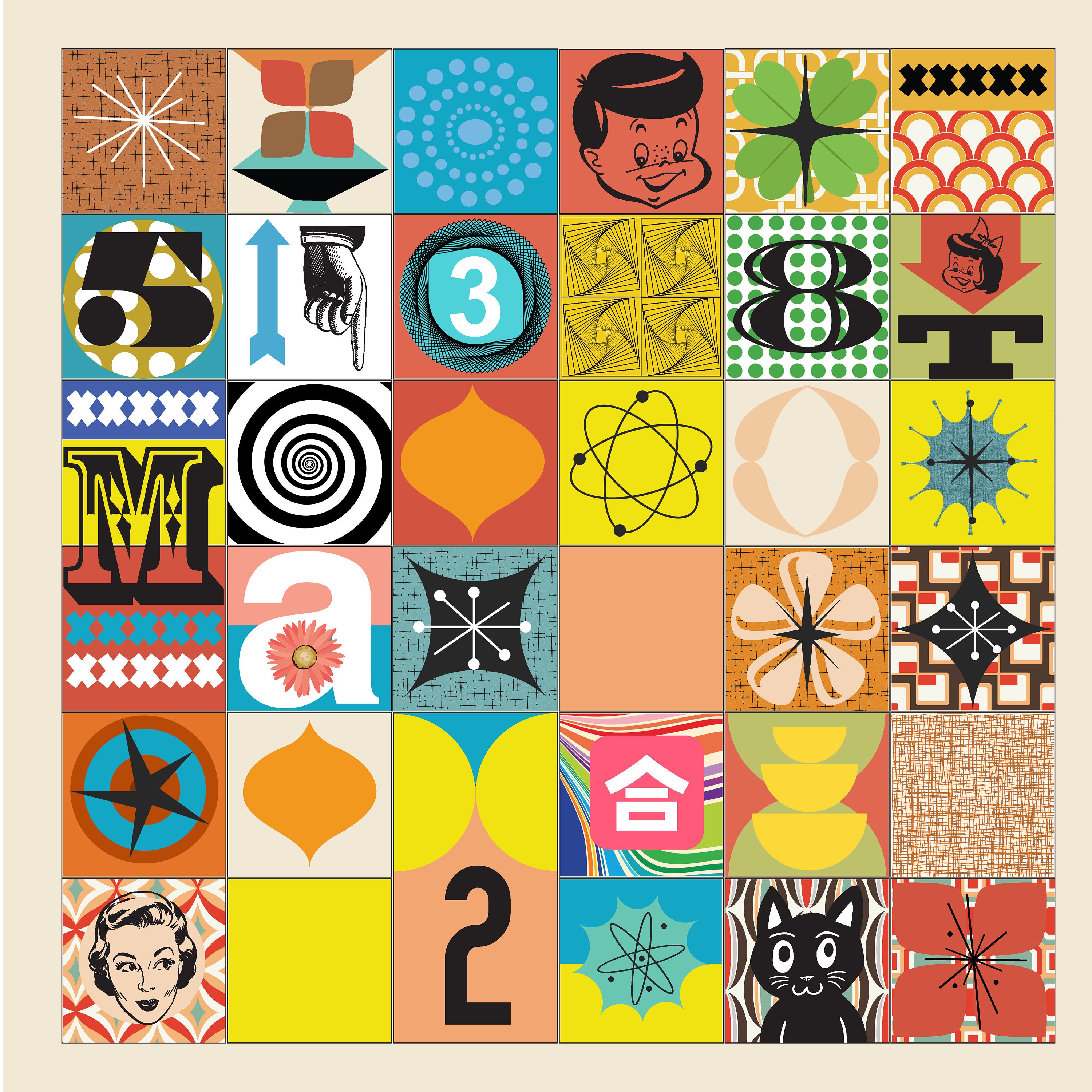 Colorful Mid-century Modern Atomic Art Retro Style Wall Art - Etsy