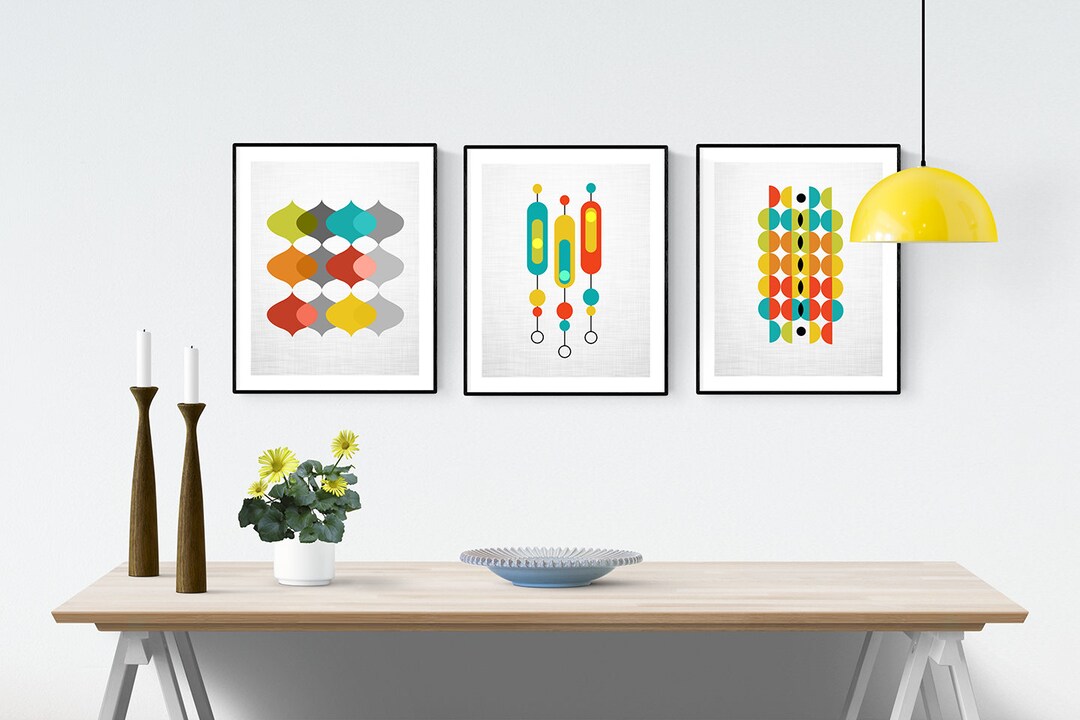 Colorful Print Collection, Mid-century Prints, 1960s, Minimalist, Three ...