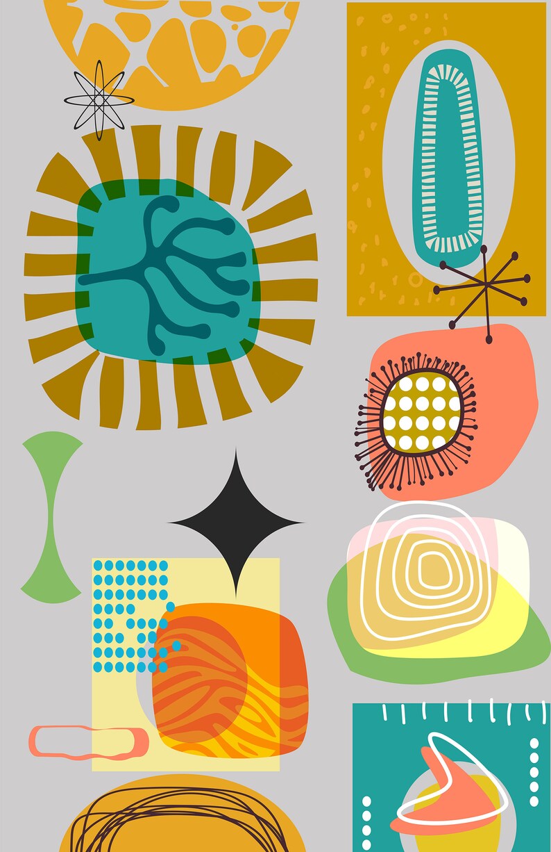 Abstract Mid-century Modern Wall Prints Colorful Midcentury - Etsy
