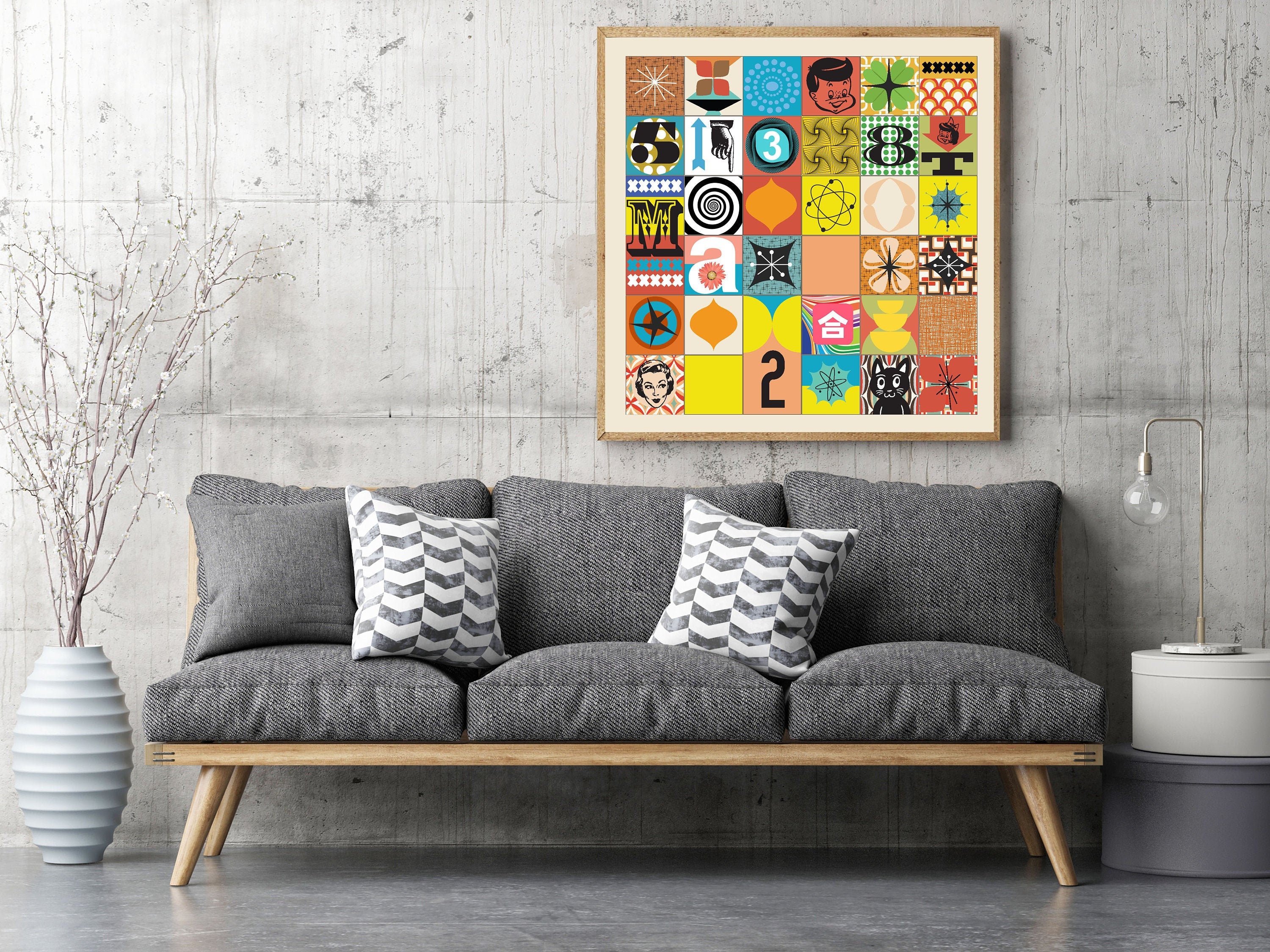 Colorful Mid-century Modern Atomic Art Retro Style Wall Art - Etsy