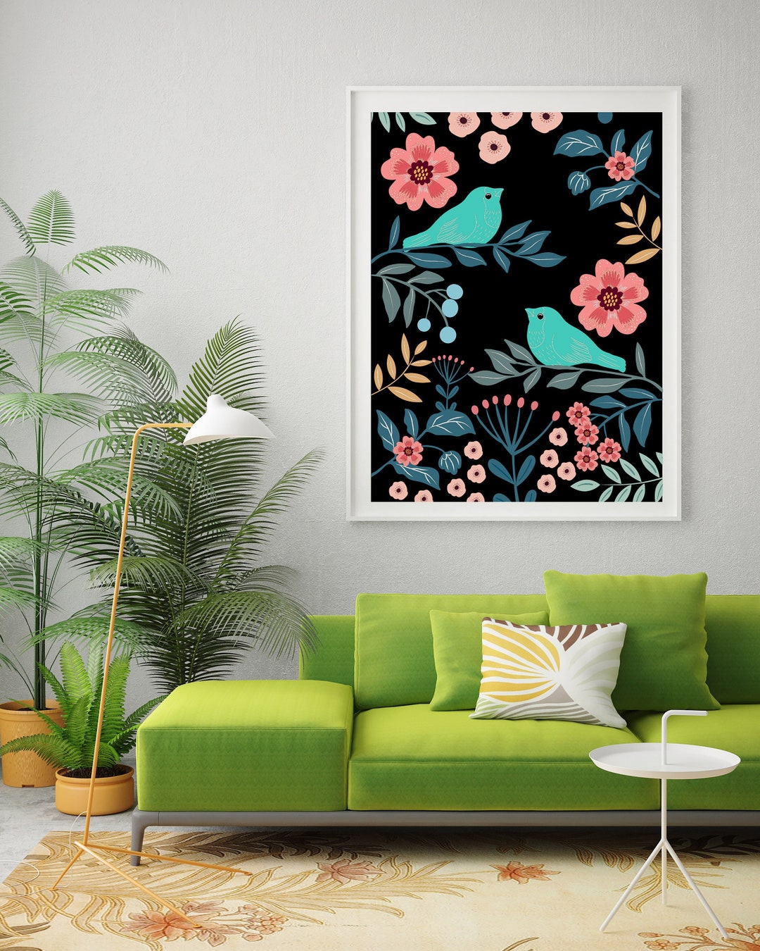 Bluebird Cottagecore Botanical Print, Birds and Flowers Contemporary ...