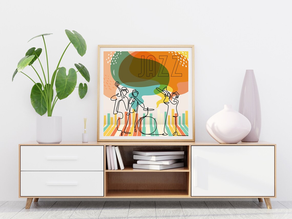 Jazz Art Line Print Modern Wall Jazz Art, Colorful Contemporary Music ...