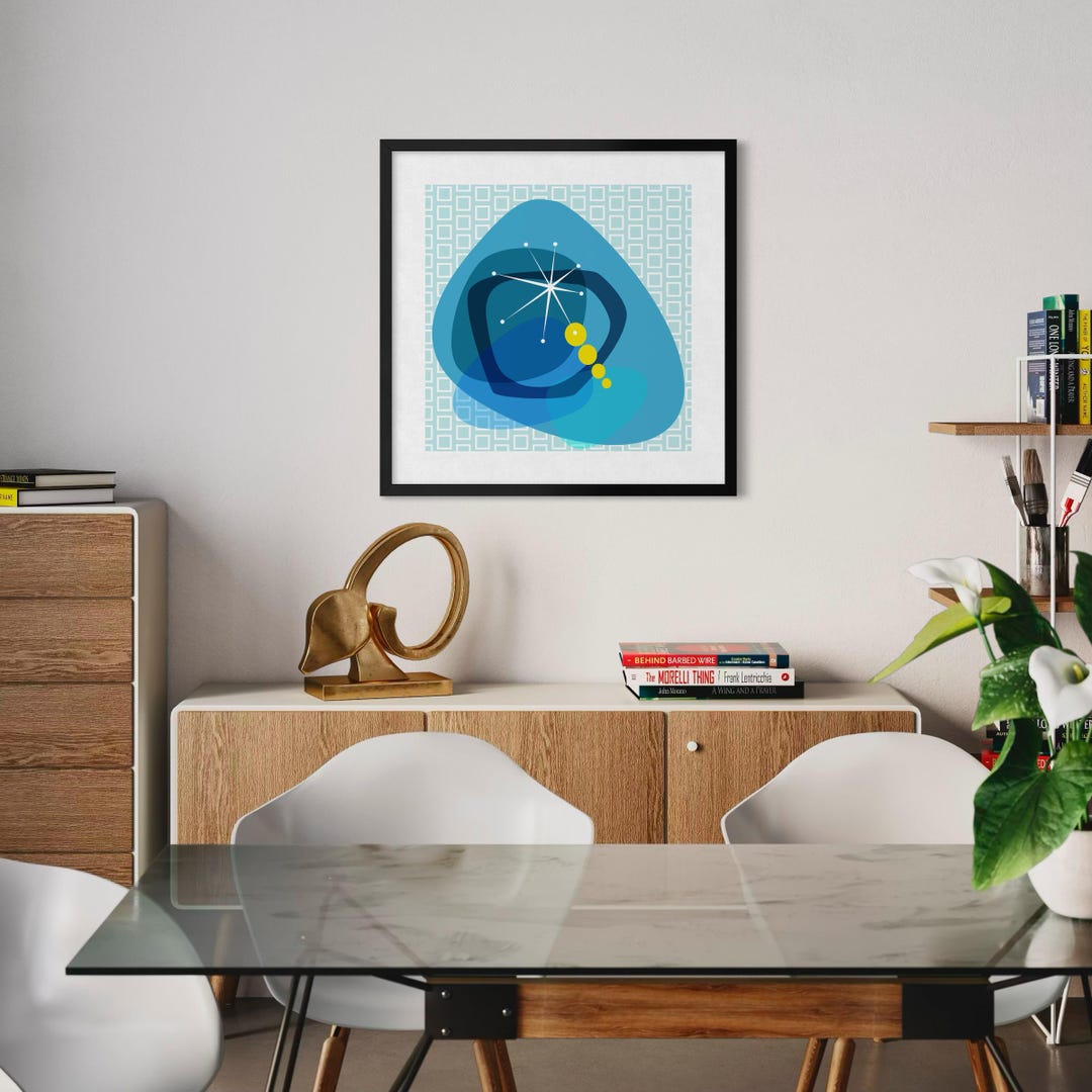 Mid-century Modern Wall Print: Atomic Burst, Blue Colorful Art - Etsy