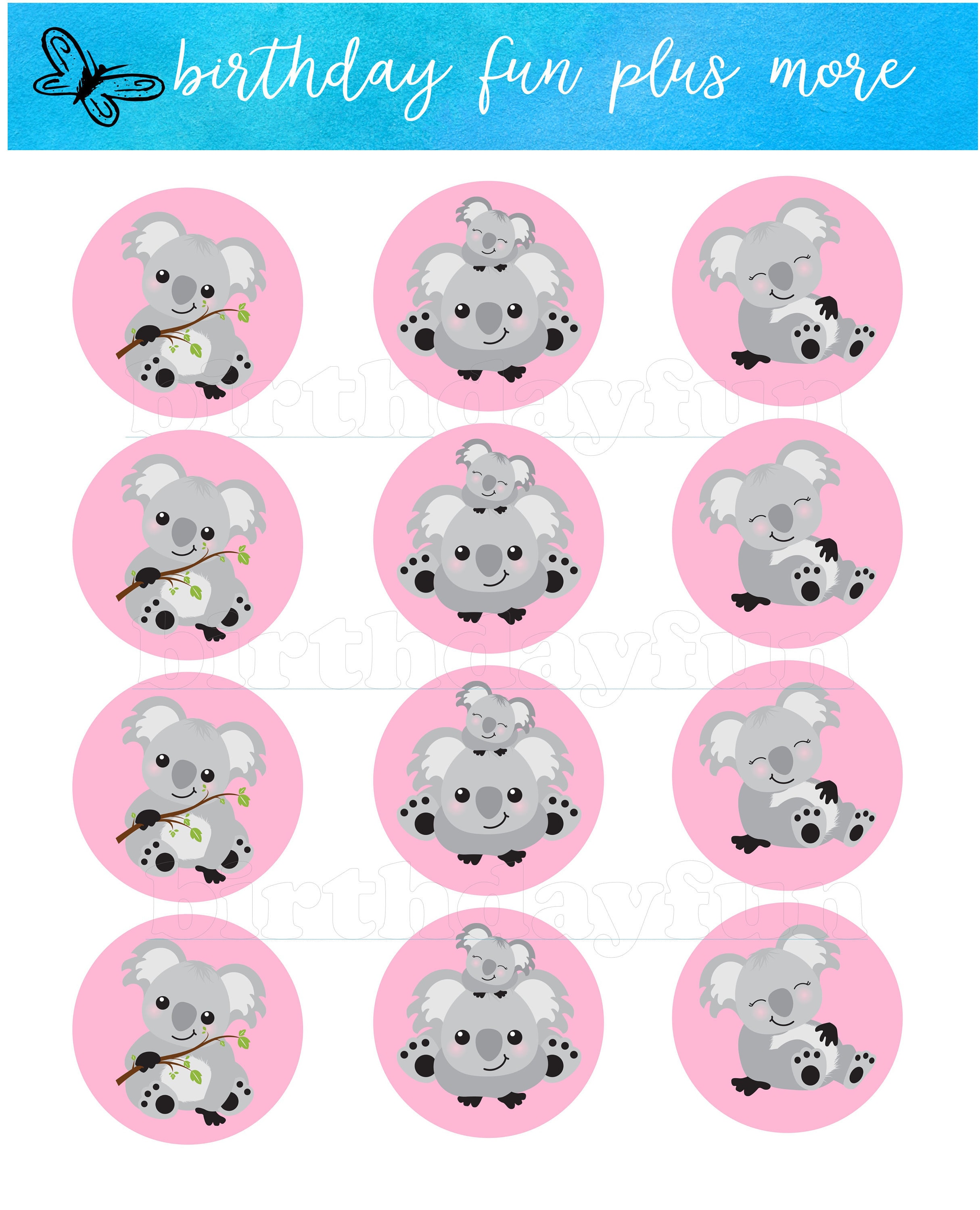 PRINTABLE Koala Cupcake Topper Girl Baby Shower Instant - Etsy Australia