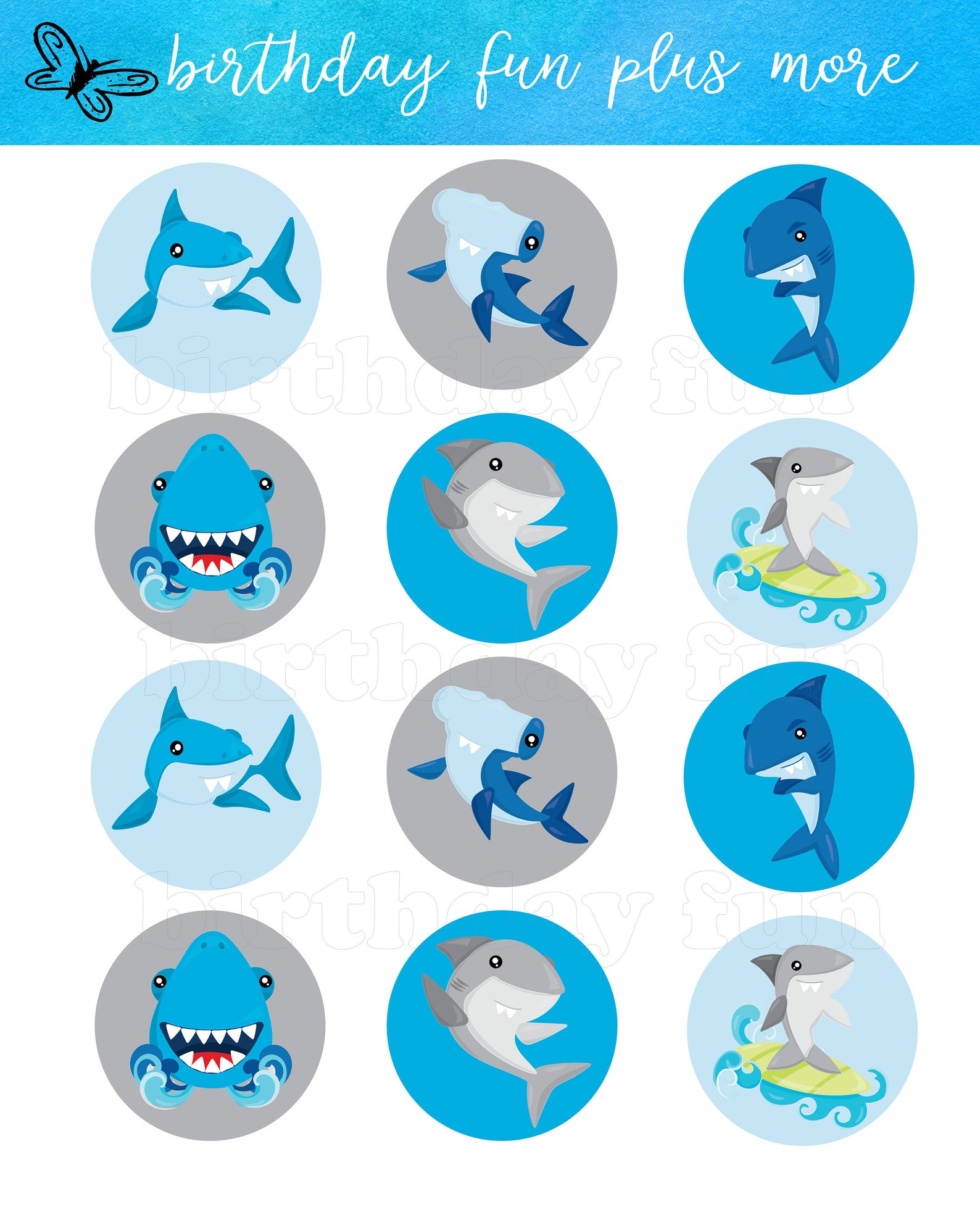 PRINTABLE Shark Cupcake Topper, Digital Shark Rounds, Instant Download ...