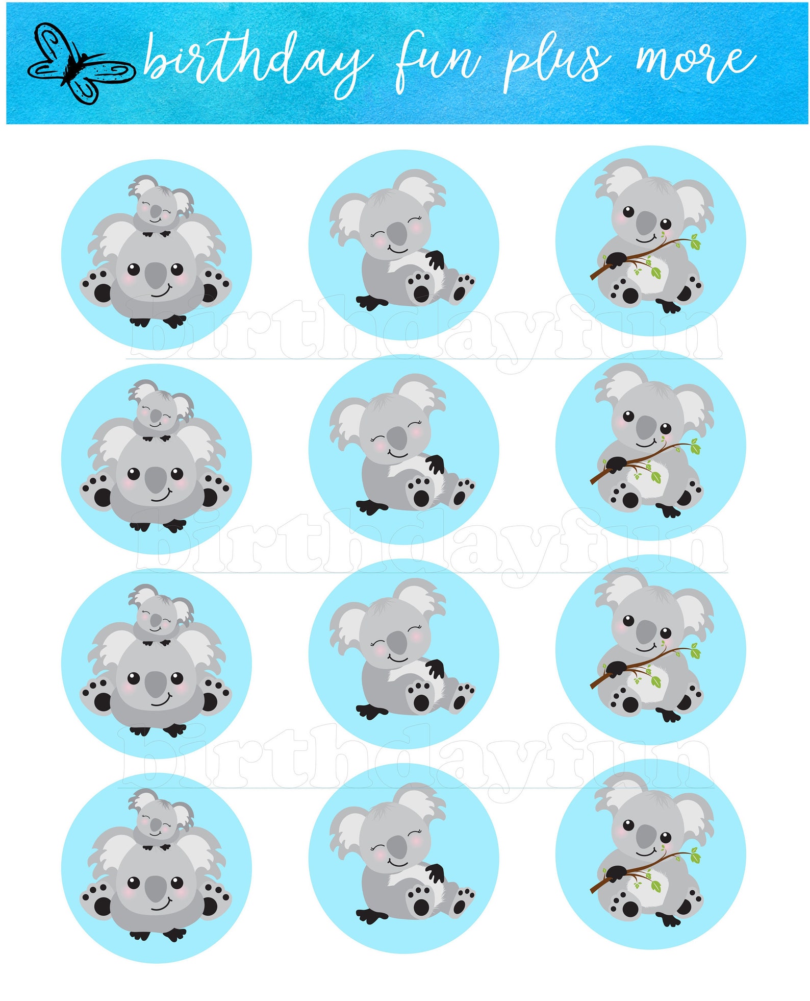 PRINTABLE Koala Cupcake Topper Baby Shower Instant Download Digital ...