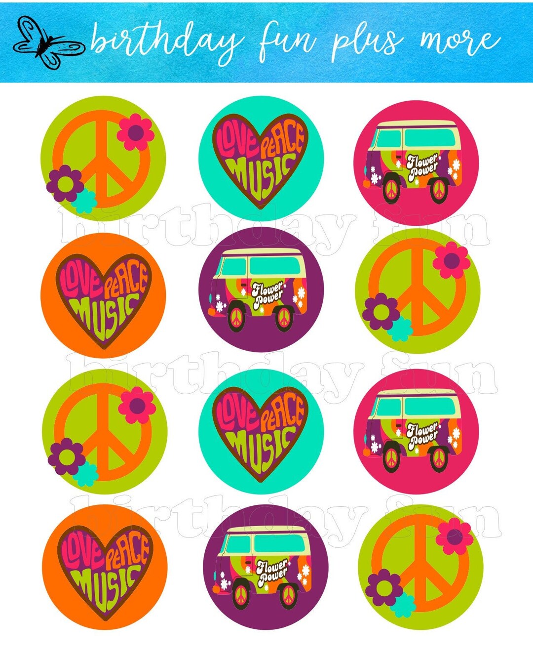 PRINTABLE Retro Cupcake Topper, 70s Party, Retro Instant Download ...