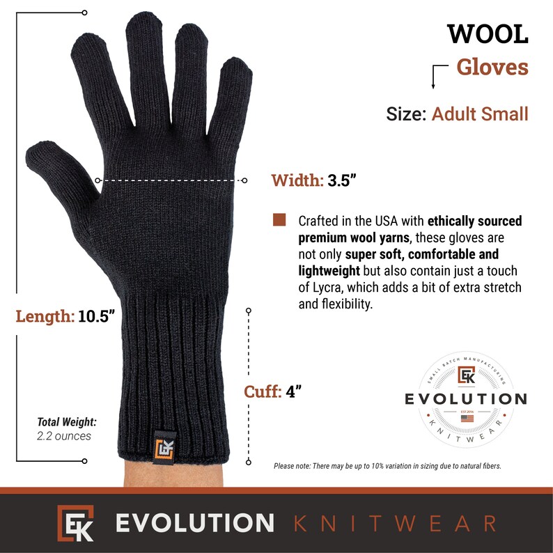 Wool Knit Gloves - Made in the USA - Super Soft Merino Wool - Small ...