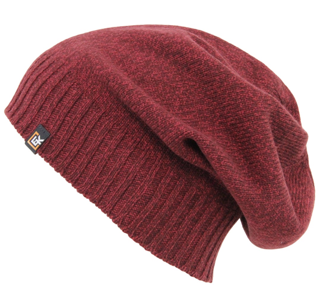 Wool Slouchy Beanie Hat Super Soft Merino Wool Made in the USA Burgundy ...