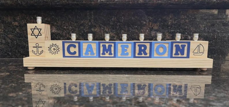 Children's Personalized Wood Carved Alphabet Block Menorah, Child's ...