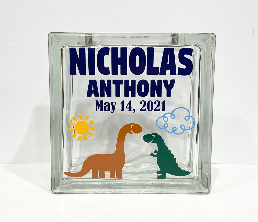 Boy Glass Block Bank With Dinosaurs, Baby Boy Shower Gift, Custom Bank ...